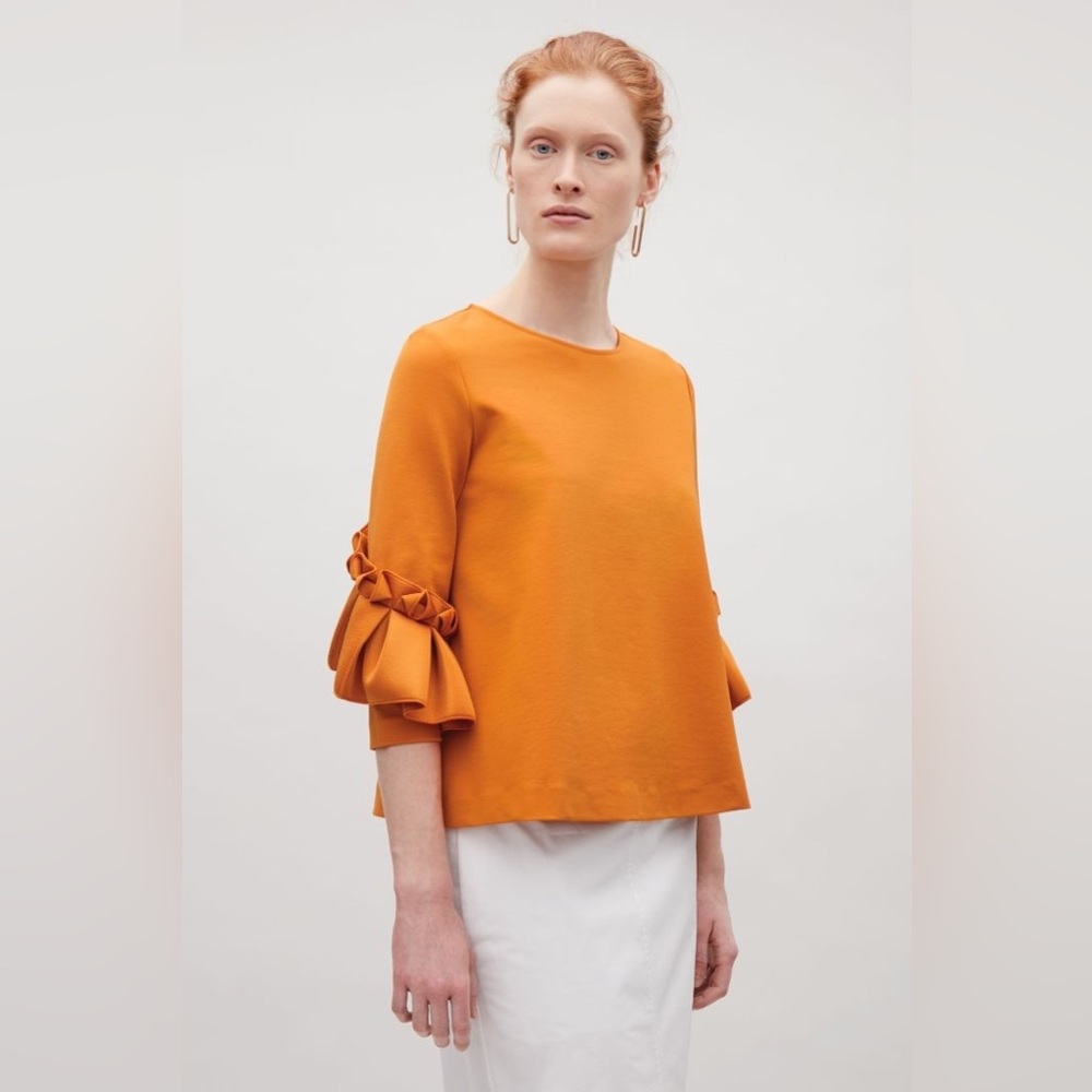 Cos Orange Bell Sleeve With Ruffle Detail Top, Size X… - Gem